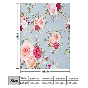 Floral Twig Theme Blanket, Bird On A Twig, Blue Background Theme Flannel Soft Blanket, Women Women Sofa Warm Blanket 60"x80"