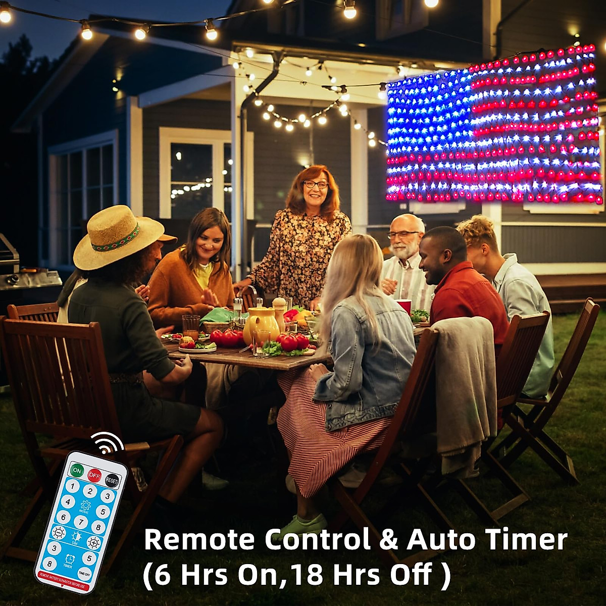 MZD8391 Solar American US Flag Lights [Solar & USB 2 Power Way], 420 LEDs Waterproof USA Net Lights, 6.75 FT x 3.53 for Garden, 4th of July, Independence Day Decoration