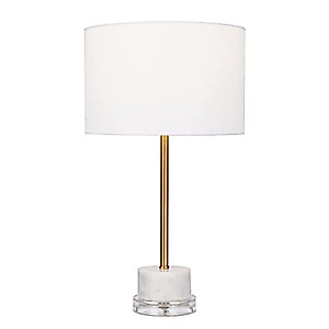Catalina 23106-001 Modern Marble-Finish Ceramic Table Lamp with White Linen Shade, 19", Antique Brass