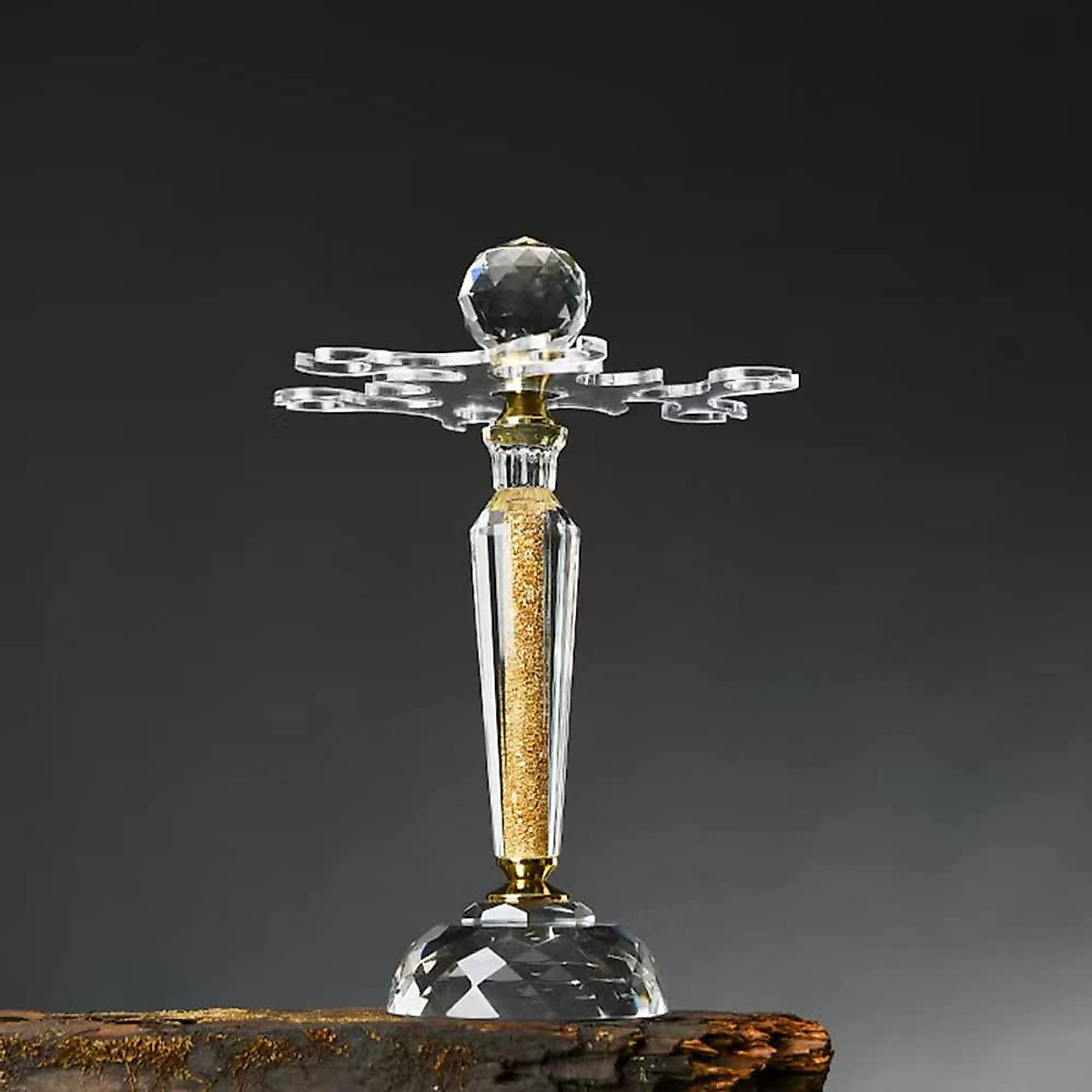 Elegant Desktop Crystal Glass Stemware Rack/Rotate 8 Wine Glass Storage Holder Stand Air Drying Rack (Gold)