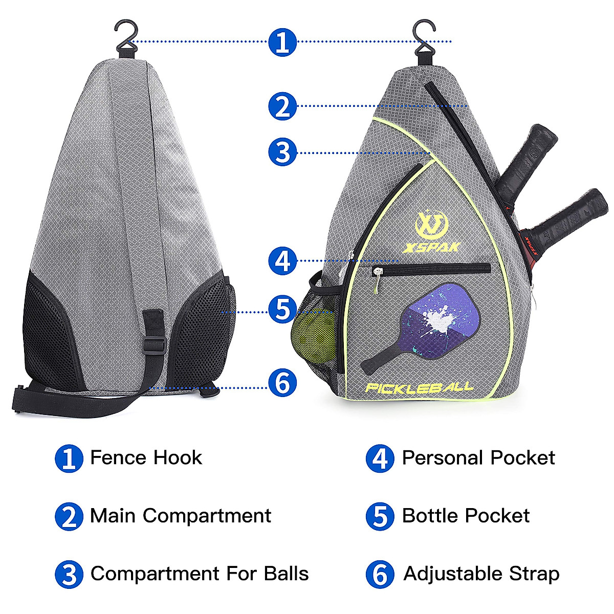 XS XSPAK Pickleball Paddles Set of 2 with Bag, Premium Graphite Craft Pickleball Paddles Set Including Backpack,1 Indoor Balls and 1 Outdoor Balls,Lightweight Pickleball Rackets,Polymer Honeycomb Core