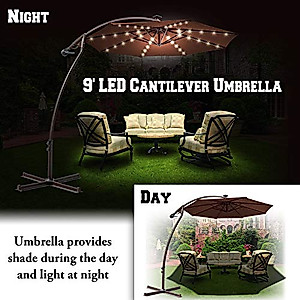 BenefitUSA 9' Cantilever Patio Umbrella 40 LED Light Outdoor Garden Sunshade (Brown)