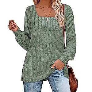 BZB Womens Tunic Tops to Wear with Leggings Oversized Puff Sleeve Winter Sweaters Green L