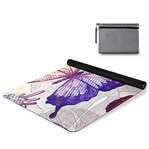 OTVEE Flying Butterflies Yoga Mat for Women Non Slip Ultra Thin 1 MM Travel Yoga Mat with Carrying Bag Suede Fitness Exercise Mat for Yoga Pilates Workout Routines Camping