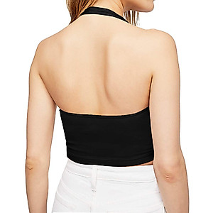 CLOZOZ Halter Crop Tops for Women V Neck Cropped Tank Tops Going Out Sleeveless Backless Trendy Top Black