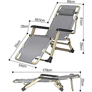 SikrEa Office Desk Chair Recliner Outdoor Garden Foldable Home Office Chair Lounger with Headrest, Deck Chairs Loungers for 550 Lb Capacity of Beach Camping - Gray