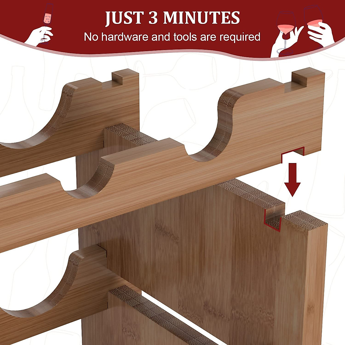 Domax Wine Rack Freestanding Floor - 36 Bottle Wine Racks Countertop,4 Tiers Stackable Wooden Storage Holder, 33.5 in Wide (Walnut)