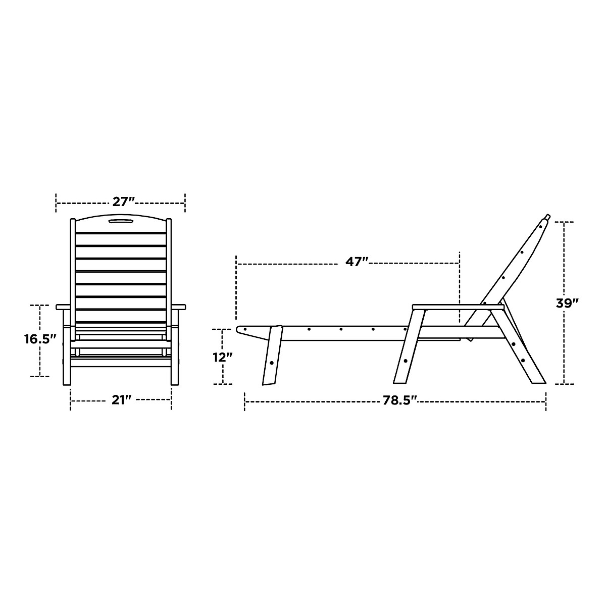 POLYWOOD NCC2280GY Nautical Arms Chaise, Slate Grey