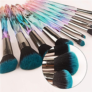 Makeup Brushes Set Crystal Handle - 10pcs Colorful Diamond Cosmetic Kabuki Brushes Foundation Concealer Face Powder Eye Shadows Highlight Brush Kit For Makeup