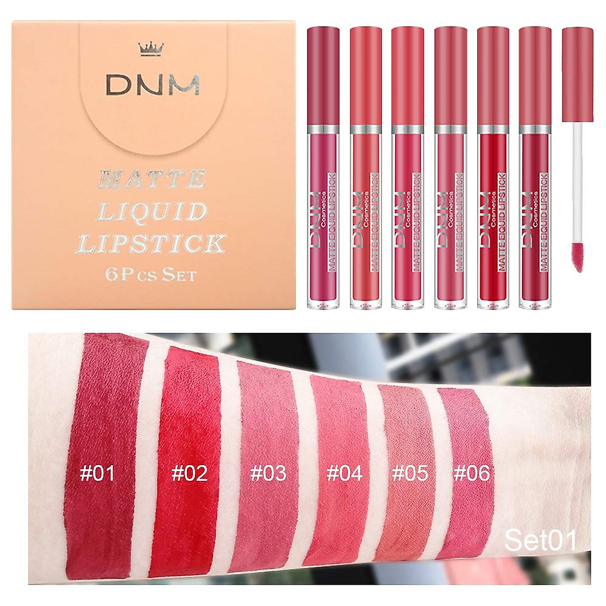 evpct 6Pcs Matte Liquid Lipstick Set Lip Stain Makeup Kit 24 Hour Long Lasting Waterproof Dark Red Stay on Lipsticks Set for Women Matt Lippies labiales larga duracion 24 C-01