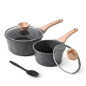 Kordisen Sauce Pan Set with Lid, 1.5QT & 2.5QT Non Stick Small Pot with Granite Coating, Saucepan with Pour Spout, Multipurpose Handy Induction Pot, Cooking Pot, PFOA/PFOS Free