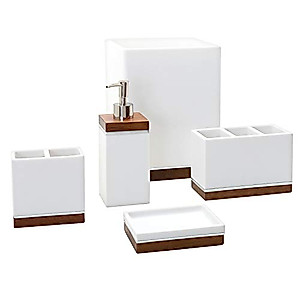 Zenna Home Waste Basket, White with Maple Trim Brentwood-Bath Accessory