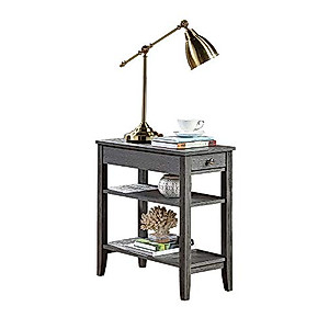 Convenience Concepts American Heritage 1 Drawer Chairside End Table with Shelves, Dark Gray Wirebrush