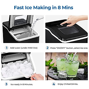 Ice Maker Machine Countertop, 27 lbs in 24 Hours, Self-Cleaning Ice Maker Countertop, 9 Cubes Ready in 8 Mins, Electric Portable Ice Maker with Ice Scoop and Basket for Home Kitchen Bar Office