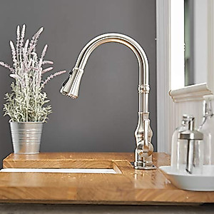 Kitchen Faucet Brushed Nickel with Pull Out Sprayer Commercial High Arc 3 Functions Farmhouse Faucet for Kitchen Sink Single Handle Single Hole with Deck Plate Kitchen Faucets by BWE