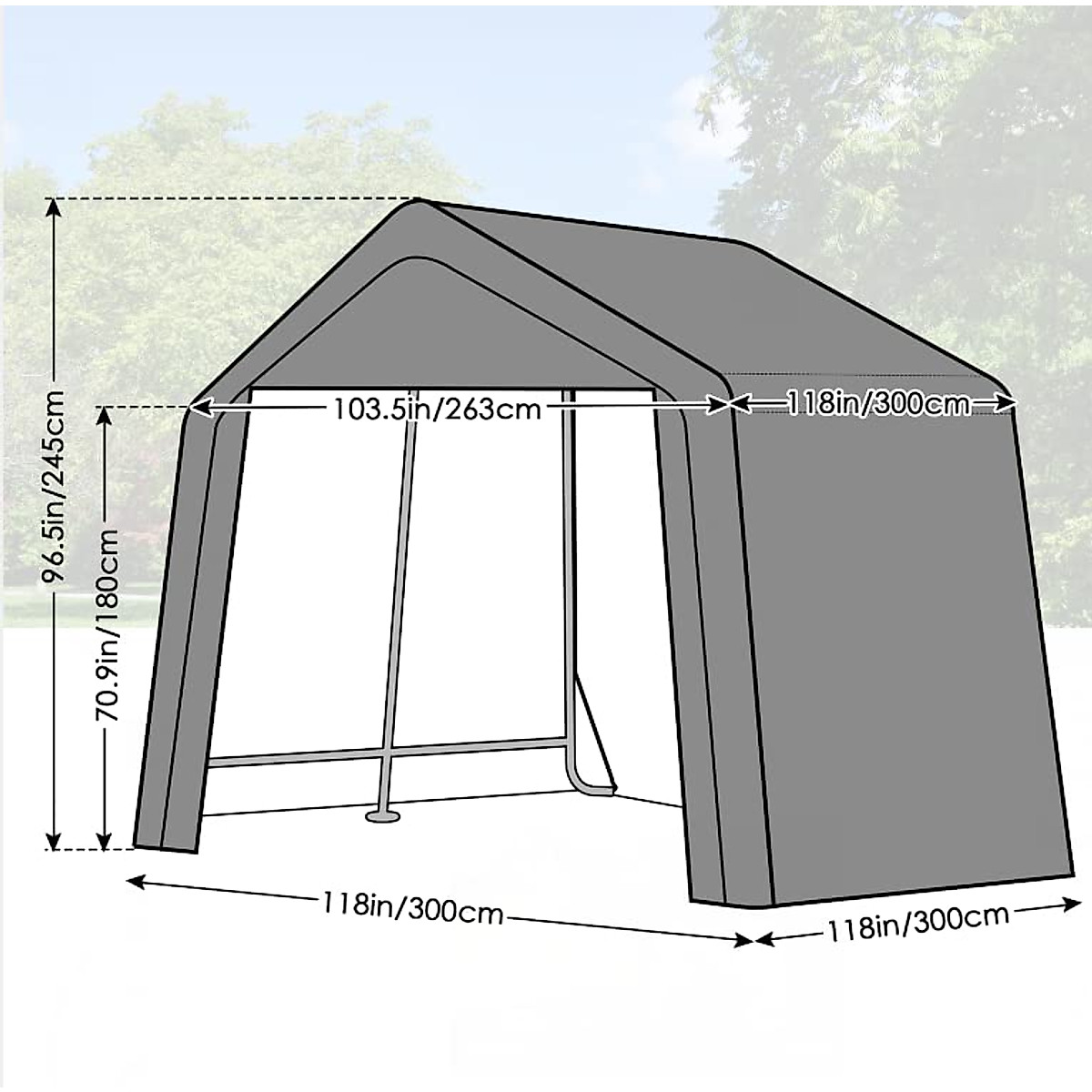 TNINE 10' x 10' Heavy Duty Steel Metal Frame Peak Roof Outdoor Anti-Snow Storage Shed with Waterproof Cover for Snowmobile Garden, Grey