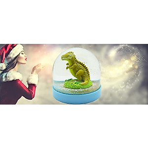 Lightahead Mini Dinosaur Snow Globe Inside Blue Base,Table Top Decorations Christmas,Birthday Gifts