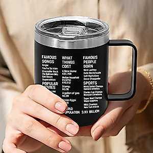 Vintage 1973 Stainless Steel Insulated Coffee Mug with Handle, 50th Birthday Stainless Steel Travel Coffee Cup with Lid Gifts for Women Men, 50th Birthday Spill Proof Reusable Thermos Coffee Mug 12oz