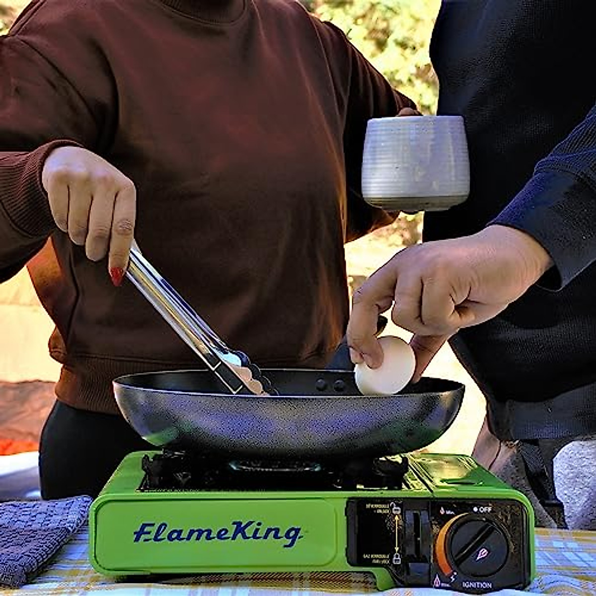 Flame King YSNVT-505 Dual Fuel Butane & Propane Gas Camping Stove with Single Burner, Portable and Great for Outdoor Cooking, Backpacking 8.5"X8.5" grid