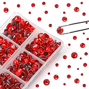 OUTUXED 5040pcs Red Flatback Rhinestones for Crafting, Crystal Round Gems for Nail Art DIY Crafts Halloween Clothes Bags, 6 Mixed Size Hotfix Rhinestones with Tweezers and Picking Rhinestones Pen