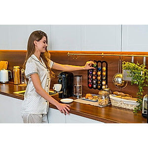 Demi's Home Adhesive Coffee Pod Holder for Nespresso Vertuo Capsules (Measure Before Purchase) - Suitable to be Mounted Inside/Under the Cabinet or on the Wall (Black)