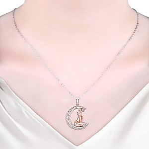 Jewlikee Fox Necklace Animal Fox Pendant 925 Sterling Silver Celtic Moon Cute Foxes Gifts