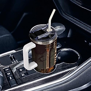 LLUTSNTH 40 Oz Vacuum Tumbler with White Handle Leakproof Insulated Tumbler Guitars Art Stainless Steel Travel Mug with Lid And Straw Coffee Cup Cute Water Bottles Cup Holder Friendly