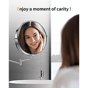 Gospire 9" Large Size Wall Mount Makeup Mirror with 1X/10X Magnification Double-Sided 360° Swivel Vanity Mirror，Chrome Polished Extendable Shaving Bathroom Wall Cosmetic Mirror for Men and Women