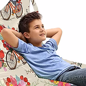 Ambesonne Spring Lounger Chair Bag, Botanical Elements Like Fruits and Various Flowers Bouquet Along Bicycle Pattern, High Capacity Storage with Handle Container, Lounger Size, Multicolor