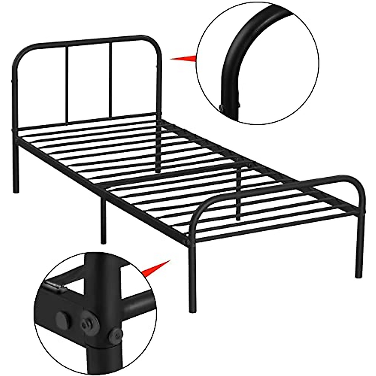 Voilamart Twin Bed with Storage with Headboard and Footboard, Black Metal Platform bed frame No Box Spring Needed,Twin bed frame for Kids