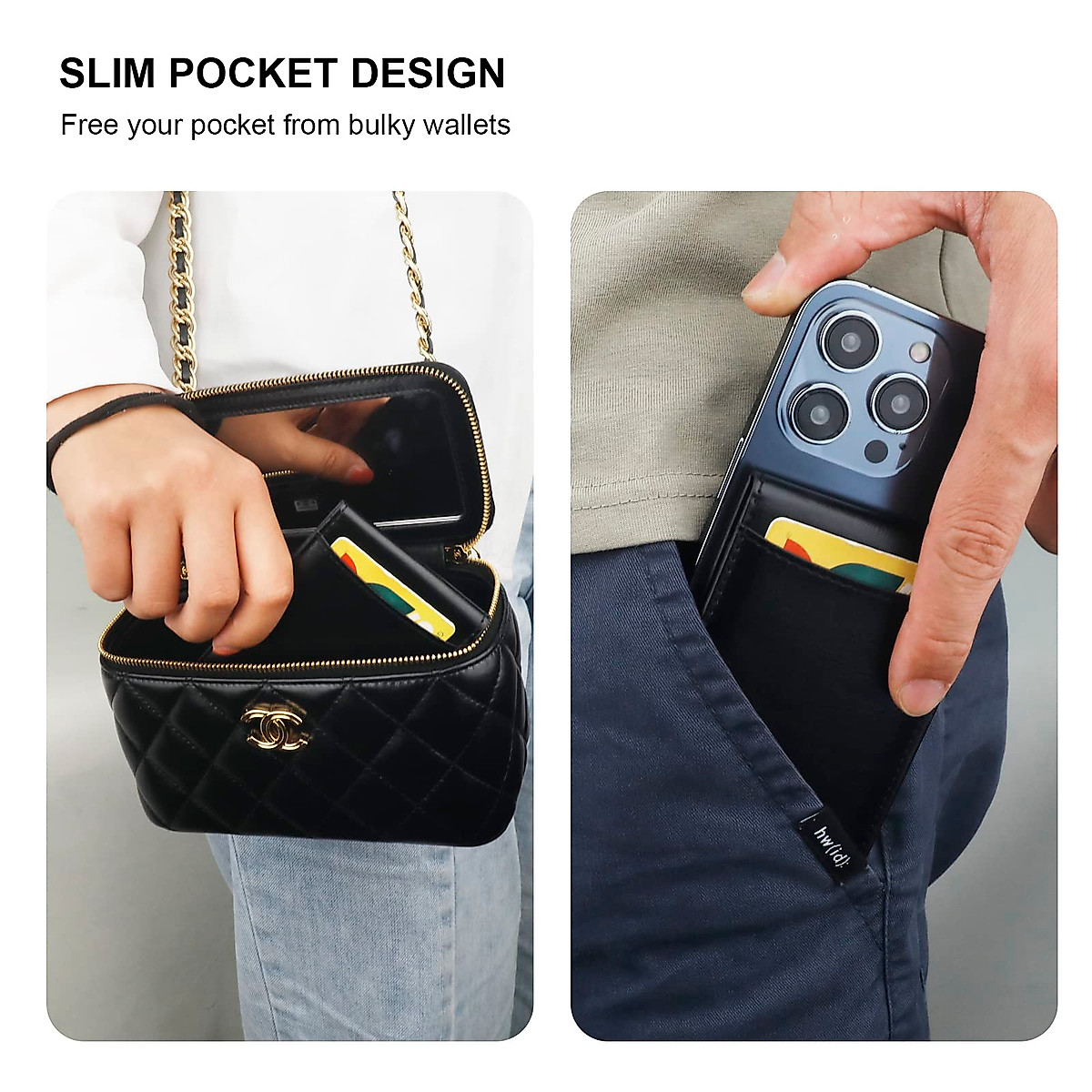 KIHUWEY for MagSafe Wallet Card Holder with Magnetic, Mag Safe Leather Detachable Kickstand RFID Wallet for iPhone 16/15/14/13/12 Pro Max Plus Not for iPhone 13/12 Mini (Black)