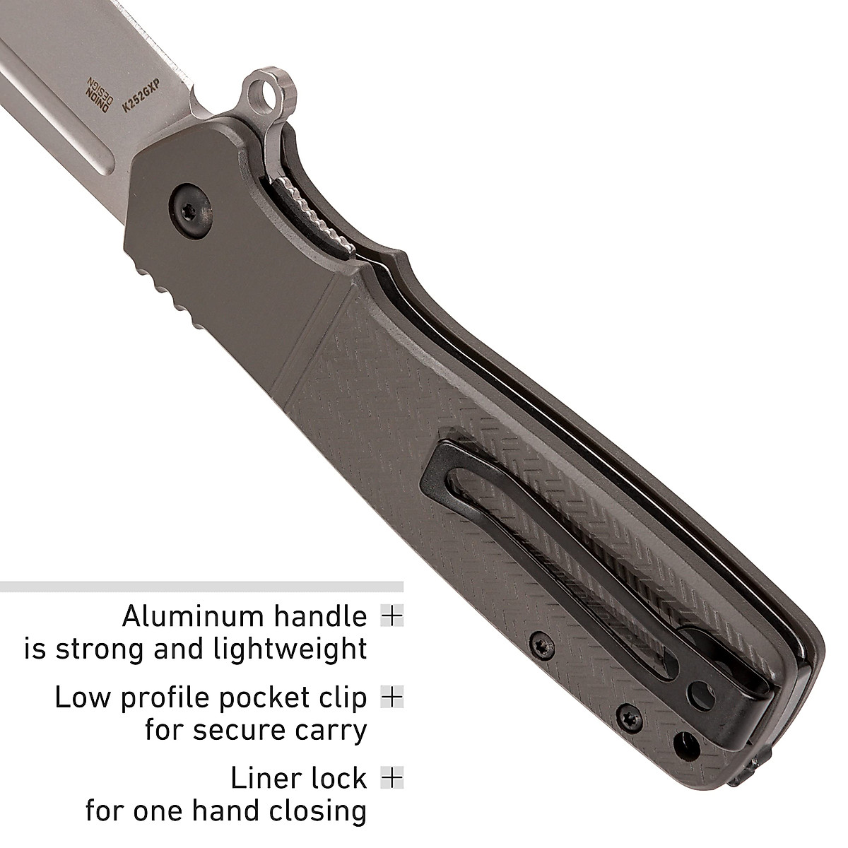 CRKT Homefront EDC Folding Pocket Knife: Assisted Open Everyday Carry, Sandvik 12C27 Plain Edge Blade, Liner Lock, Aluminum Handle K252GXP, Dark Gray