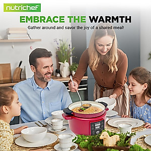 6 Quart Electric Dutch Oven | 1500W 5-in-1 Enamel Coated Cast Iron Pot with Stainless Steel Lid | Precise Temperature Control | Includes 2 Silicone Pot Holders & Heat Resistant Pad | Red