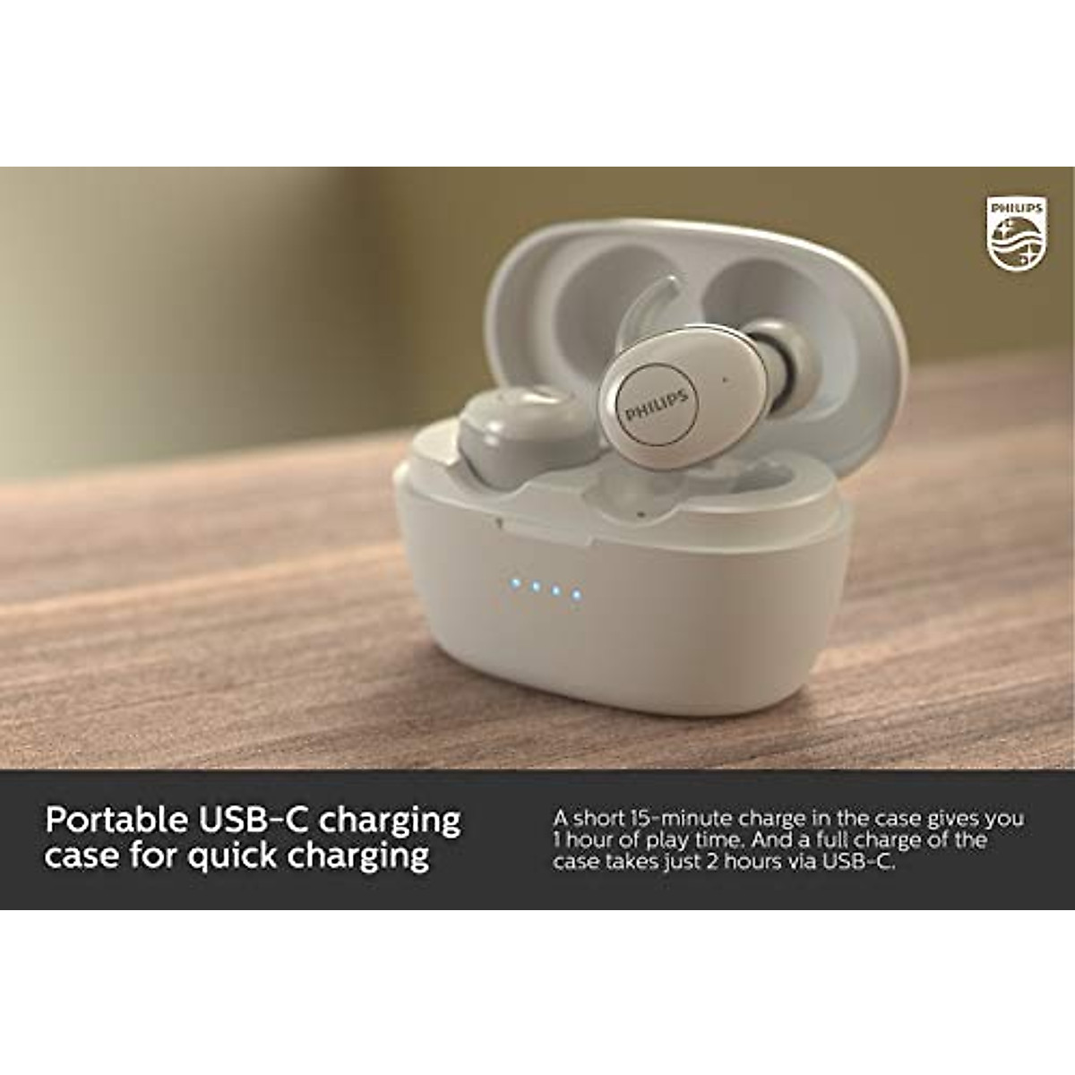 PHILIPS T3215 Wireless in-Ear Earbuds, TWS Bluetooth 5.1 Stereo Headphones, IPX4, Up to 24 (6+18) hrs of Playtime with USB-C Charging case - White (TAT3215WT)