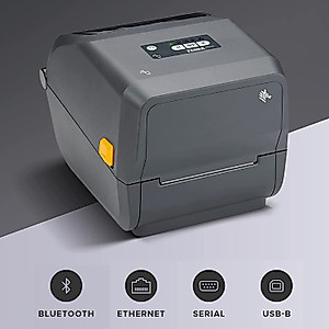 Ybpitt Zebra ZD621 300 DPI Thermal Transfer Desktop and Direct Thermal Printer with Tear Bar, USB, Bluetooth 4.1, Serial, Ethernet Connectivity - 6 IPS, 4.27 Print Width - ZD621T JTTANDS, Gray