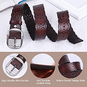 JASGOOD Women’s Hollow Flower Genuine Cowhide Leather Belt With Alloy Buckle needs dark brown and a size Waist Size 26-30 Inch