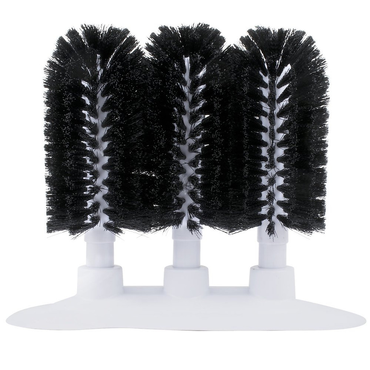 Royal Industries 3 Brush Manual Glass Washer with Suction Base, Plastic Base with Nylon Bristle, 9-3/4" Long x 4" W x 8" H, White Base with Black Brushes, Commercial Grade