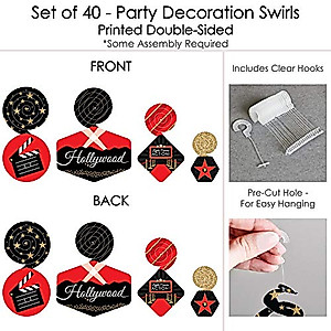 Big Dot of Happiness Red Carpet Hollywood - Movie Night Party Hanging Decor - Party Decoration Swirls - Set of 40