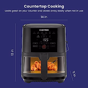 CHEFMAN 5-Quart Digital Air Fryer with Temperature Probe, 8 Customizable Cooking Presets, Large Easy-View Window, Give Your Food an Extra Crispy Finish, Nonstick Dishwasher-Safe Basket & Tray, Black