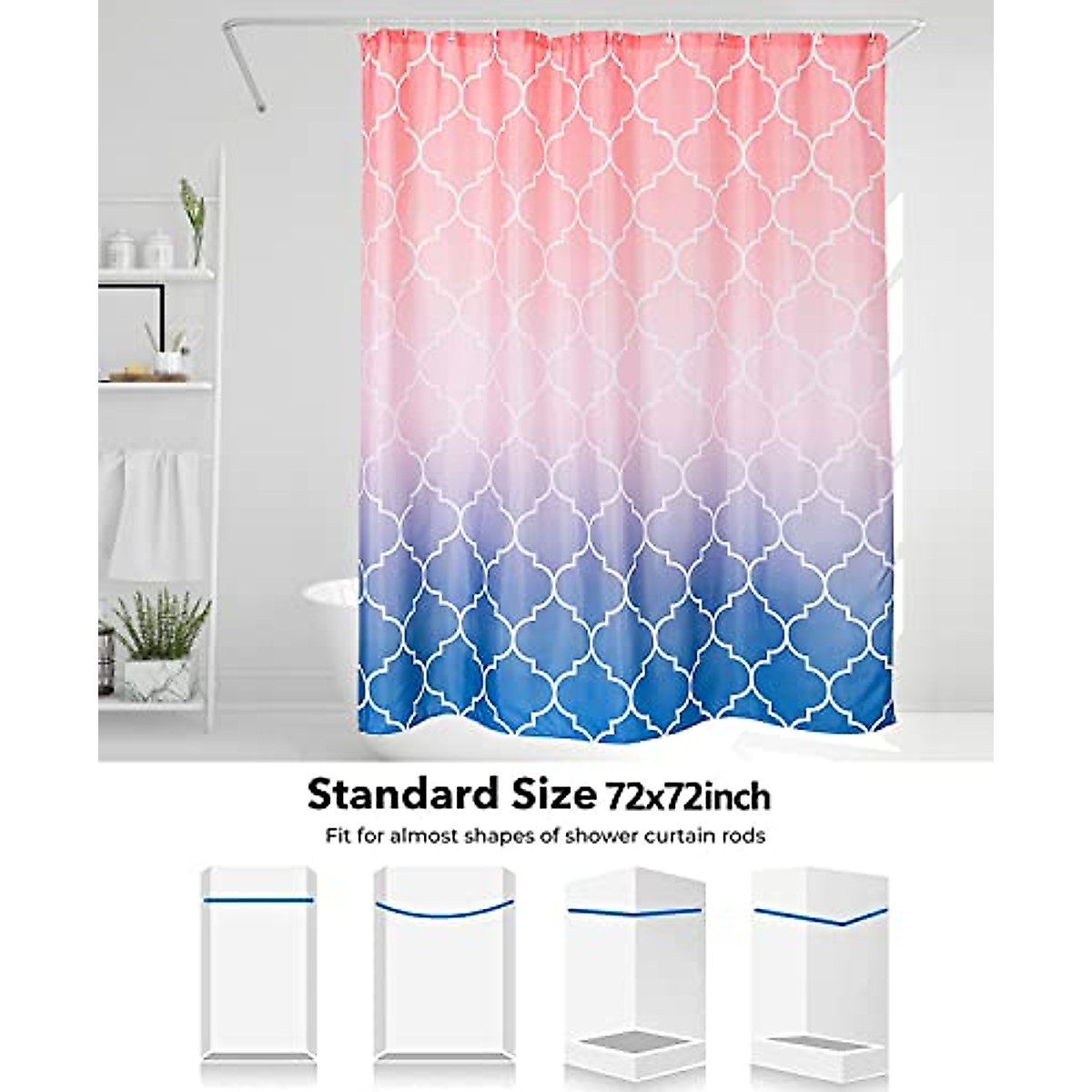 HBlife 4PCS Moroccan Style Bathroom Sets with Shower Curtain and Rugs, 72"x72" Boho Shower Curtains with 3 PCS Bathroom Mats Sets, Shower Curtain Sets with Non-Slip Rug and 12 Shower Curtain Hooks