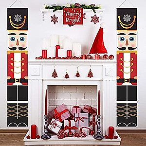 Merry Christmas Banner Decor Porch Sign, Christmas Decorations , Christmas Porch Banner Happy New Year Signs for Home Front Door Fireplace or Holiday Party Decor for Country Wall Hanging Outside (Christmas and New Year) (Christmas Doorman)