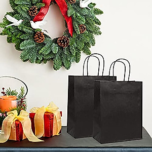 PAICUIKE Black Kraft Paper Bags Gift Bags With Handle 8.3x3.2x6.3 50Pcs Party Favor Bags for Shopping Wedding,Baking Outer Bags,Birthday Party,Celebrations Gift Package