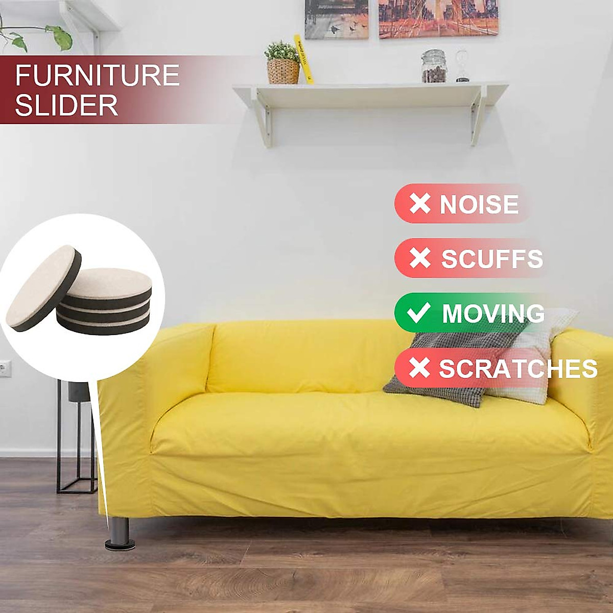 Yelanon Felt Furniture Sliders, 20pcs-3 1/2” Furniture Sliders for Carpet, Furniture Pads Hardwoods Floors, Heavy Furniture Movers Sliders, Reusable Moving Pads, Floor Protectors for Carpet