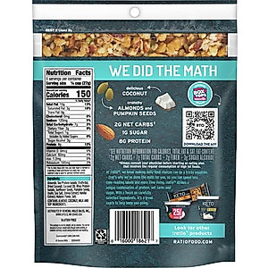 Ratio Coconut Almond Granola Cereal, 1g Sugar, Keto Friendly, 8 OZ Resealable Cereal Bag
