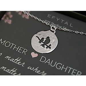 EFYTAL Mom Gifts, 925 Sterling Silver Mommy & Baby Bird Necklace for Mother & Daughter, Necklaces for Women, Best Birthday Gift Ideas, Pendant Mother's Jewelry For Her, Mothers Day
