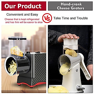 250W Professional Electric Cheese Grater for Block Cheese,Automatic Cheese Grater for Potato,Carrots,Salad Shooter Electric Slicer Shredder with 5 Types of Blades,Your Nice Kitchen Helper!