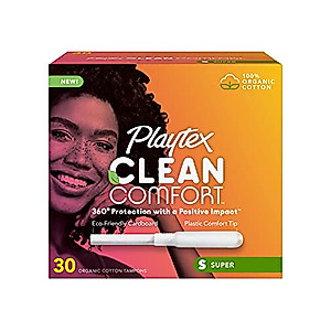 Playtex Clean Comfort Organic Cotton Tampons, Super Absorbency, Fragrance-Free, Organic Cotton - 30ct