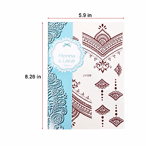 Xmasir 12 Sheets Brown Henna Tattoo Kit, Waterproof Henna Tattoo Stickers for Women Wedding Party Henna Stickers (Brown)