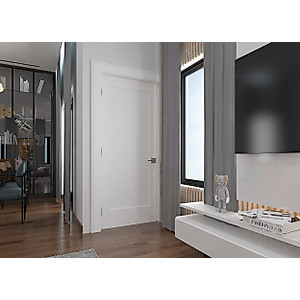 34 in. x 80 in.Left-Handed Solid Core Prehung Interior Door Primed White Single Panel with Balck Hinges