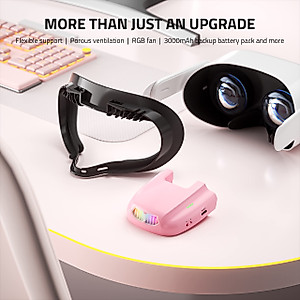 QWOS RGB Fitness Facial Interface Fan with 3000mAh Battery for Oculus Quest 2, Extend 2hrs Playtime, Soft PU Face Cover/Pad, Air Circulation Cooling Fan Ventilation to Reduce Lens Fogging